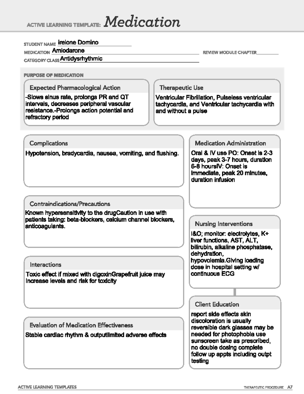 ATI Medication Card: Amiodarone Overview and Key Details - Studocu