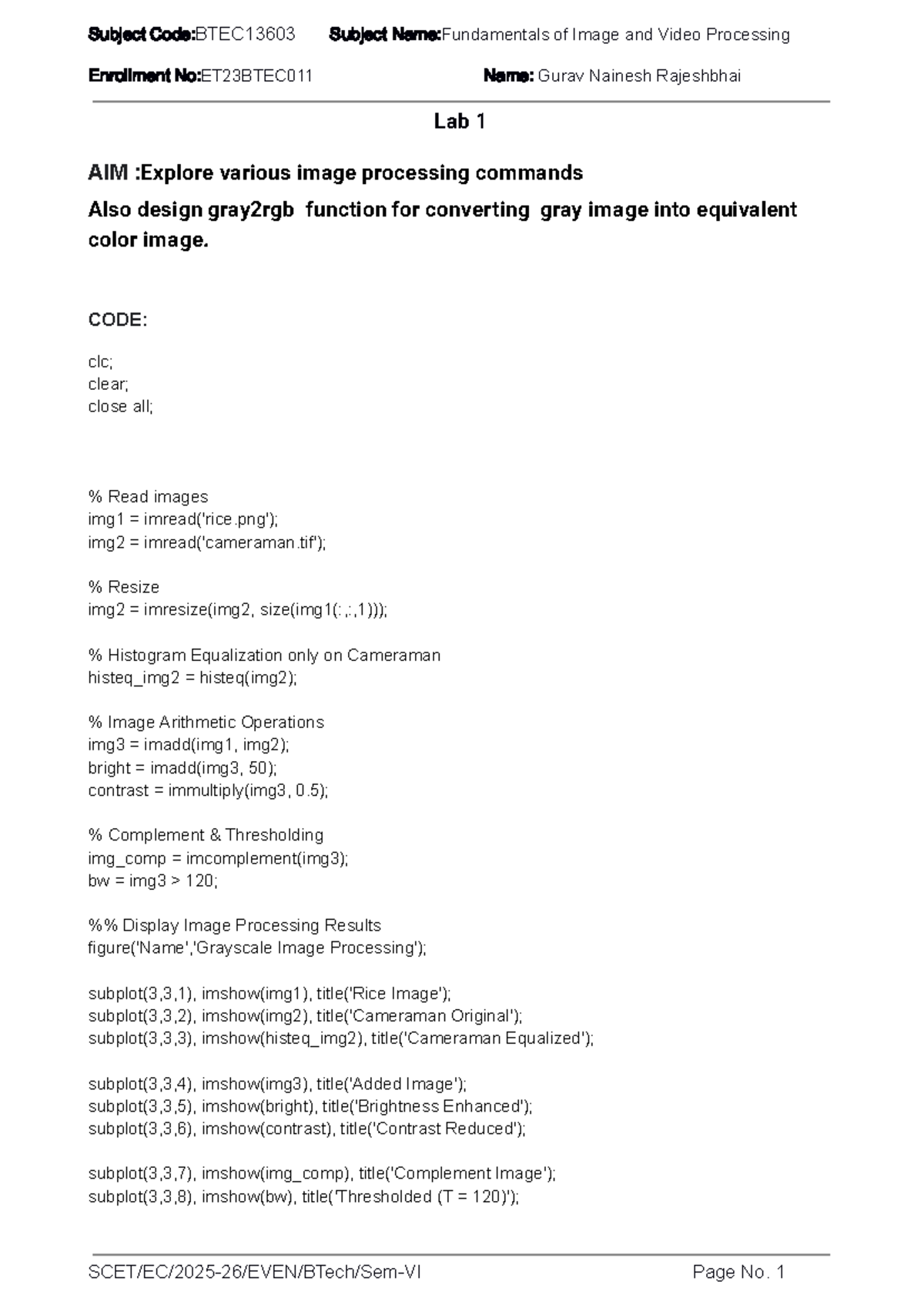 BTEC13603 Lab 1: Image Processing Techniques and Functions - Studocu