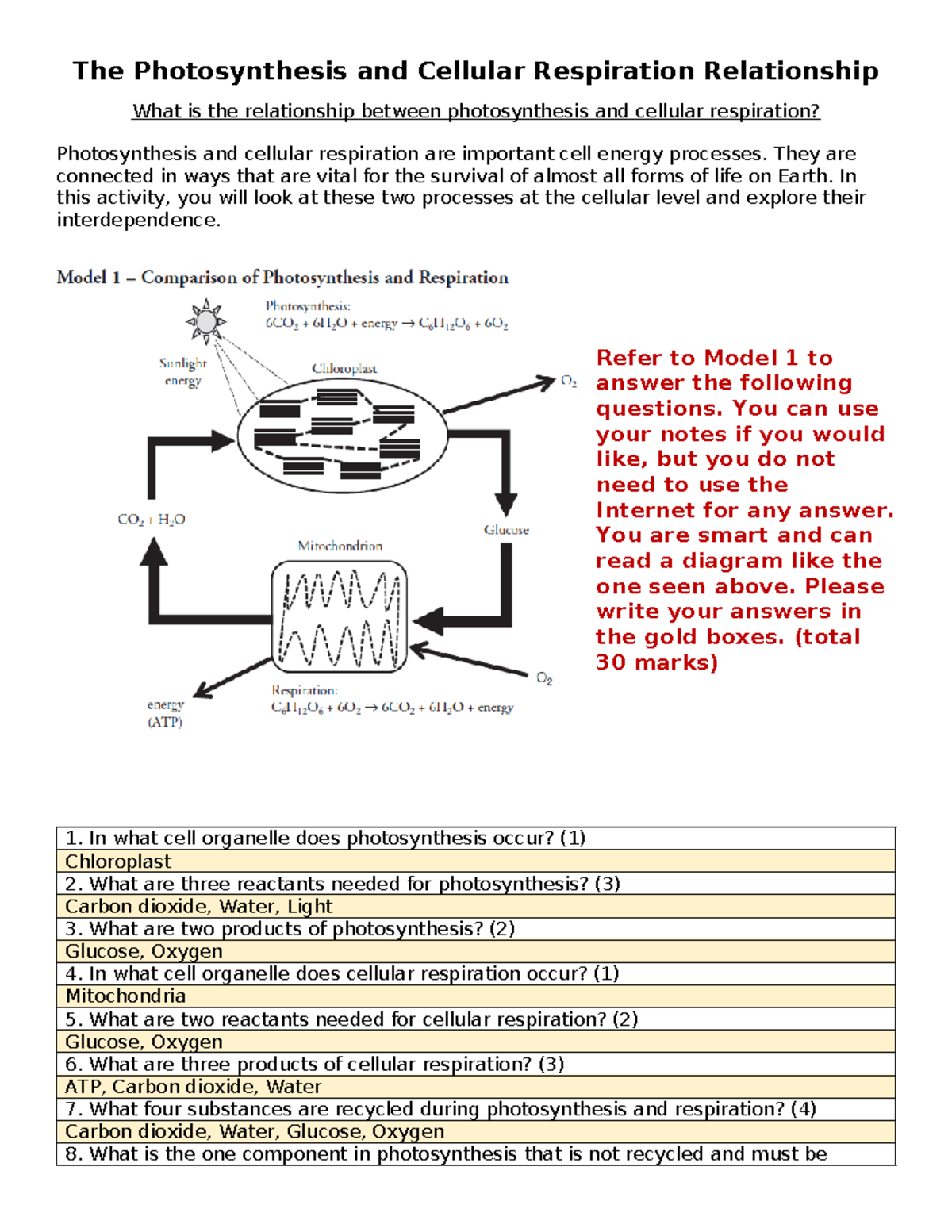 The Relationship Between Photosynthesis & Cellular Respiration - Quiz ...