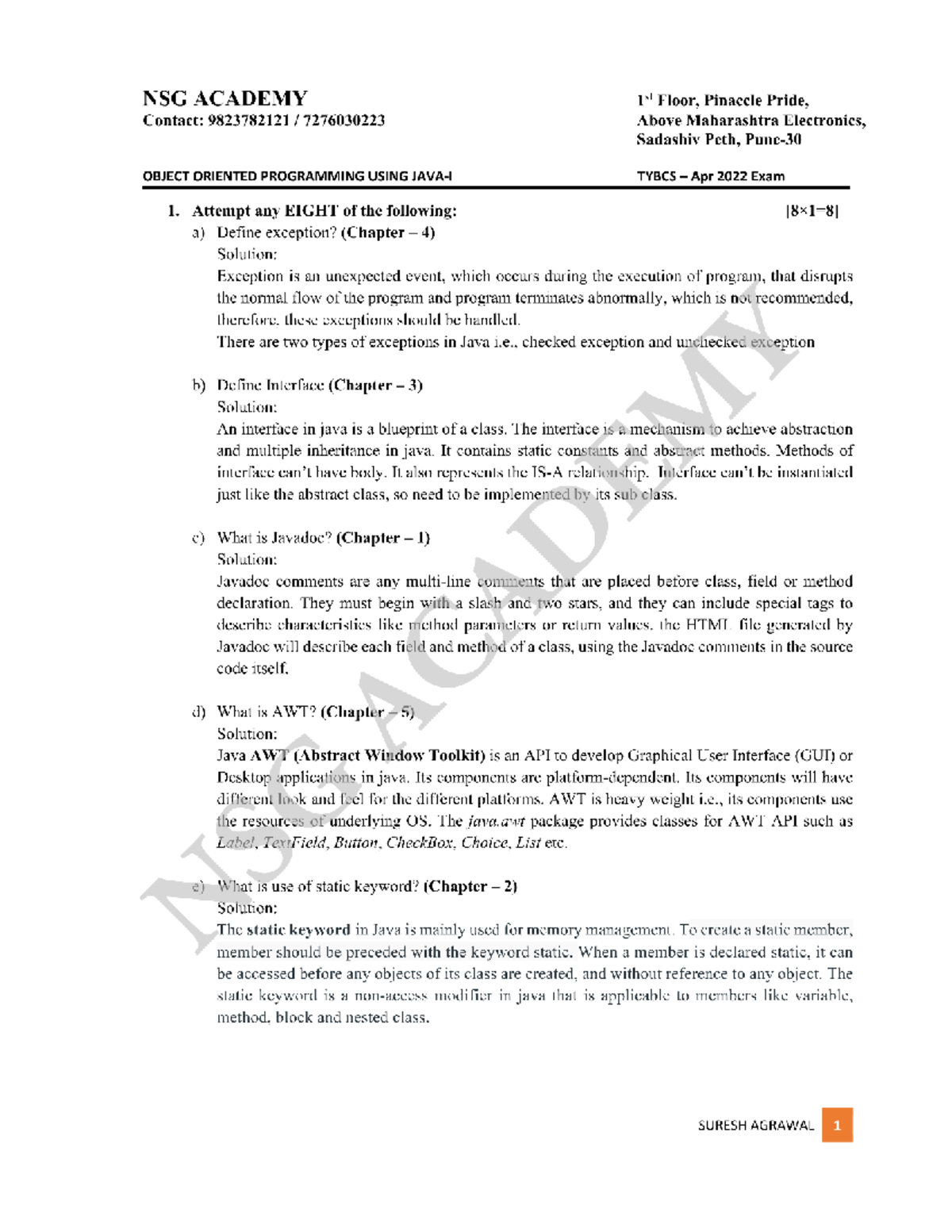 OBJECT ORIENTED PROGRAMMING USING TYBCS - Apr 2022 Exam Solutions - Studocu