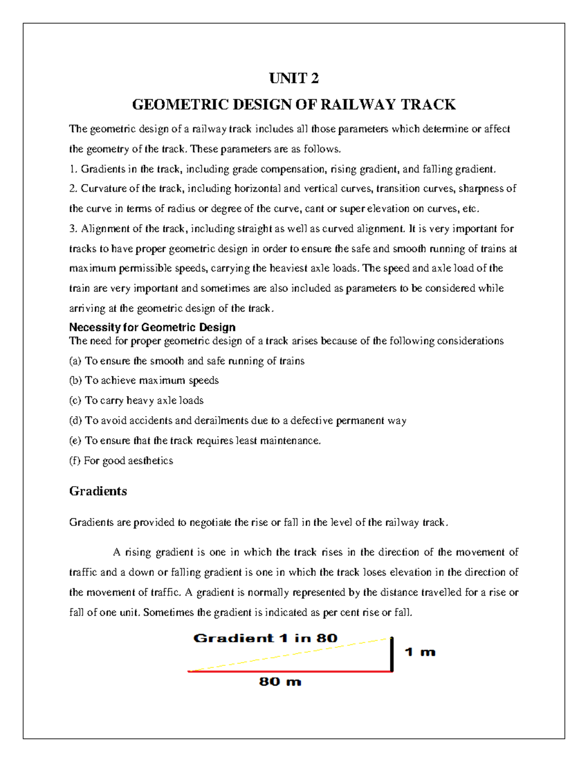 UNIT 2: Geometric Design of Railway Tracks for Safe Train Operation ...