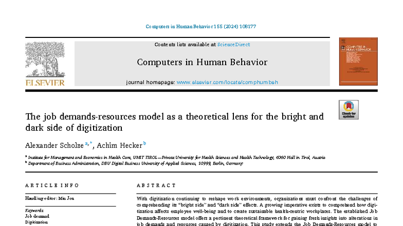 The Job Model and Digitization: Exploring Bright and Dark Sides (C.H.B ...