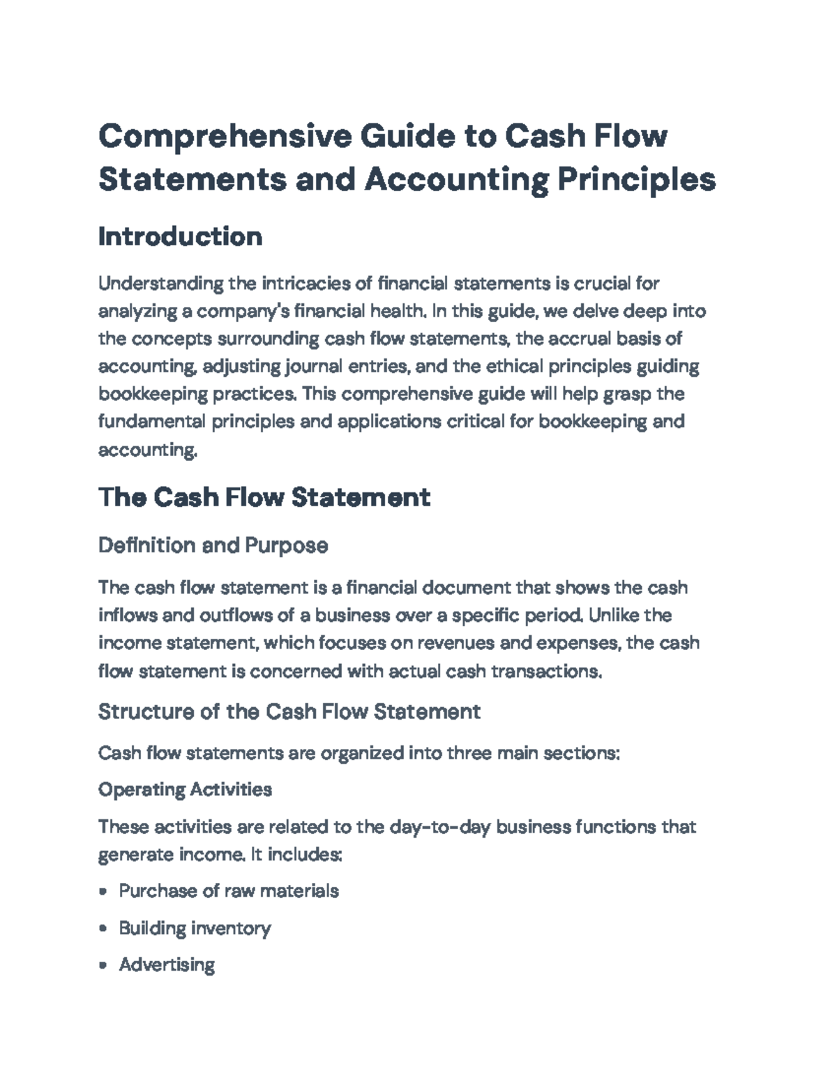 Comprehensive Guide to Cash Flow Statements and Accounting Principles ...