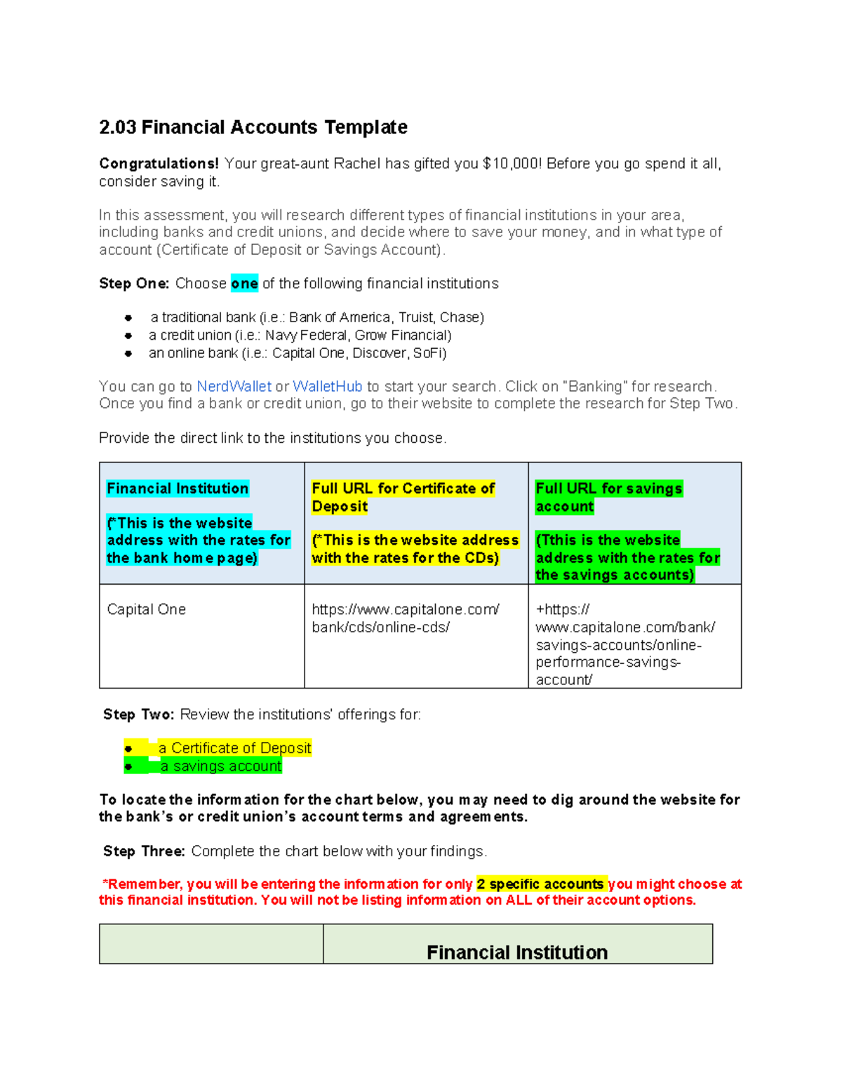 Financial Accounts Assessment Template for 2.03 Course - Studocu