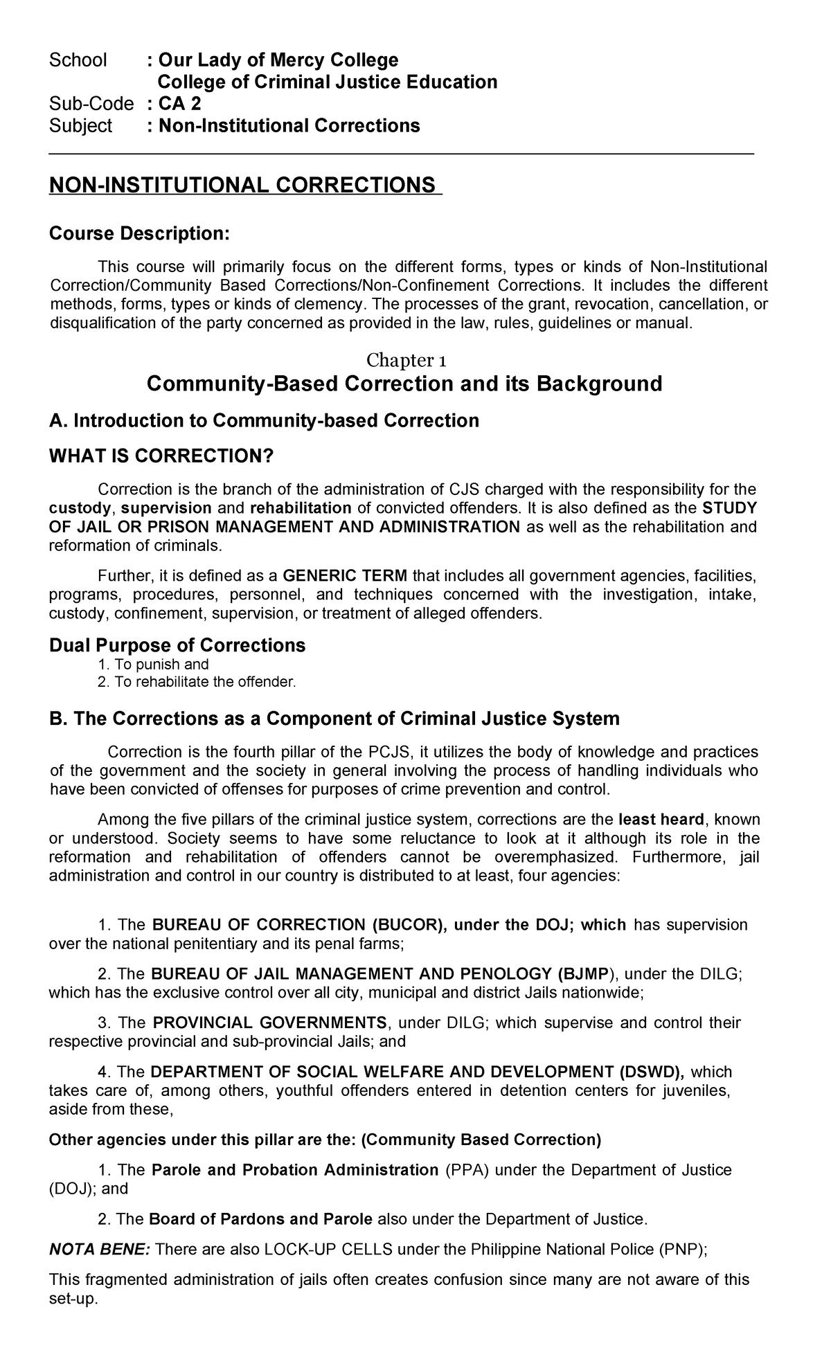 CA 2 Corrections: Comprehensive Review of Correctional Systems and ...