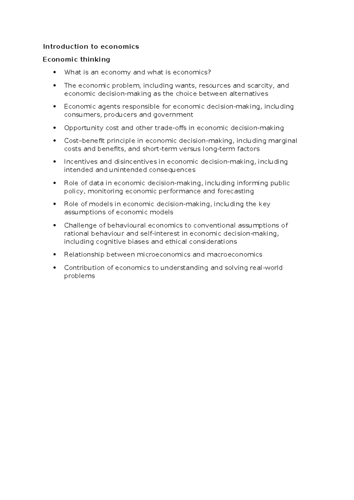 Introduction to Economics: Key Concepts and Principles - Studocu