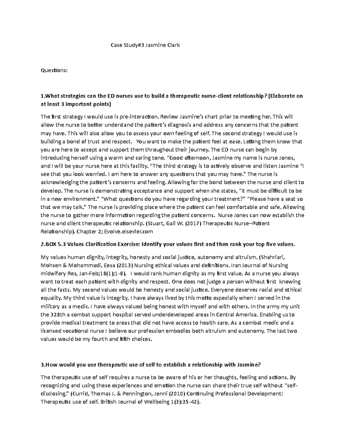 Case Study 3: Therapeutic Nurse-Client Relationship with Jasmine Clark ...