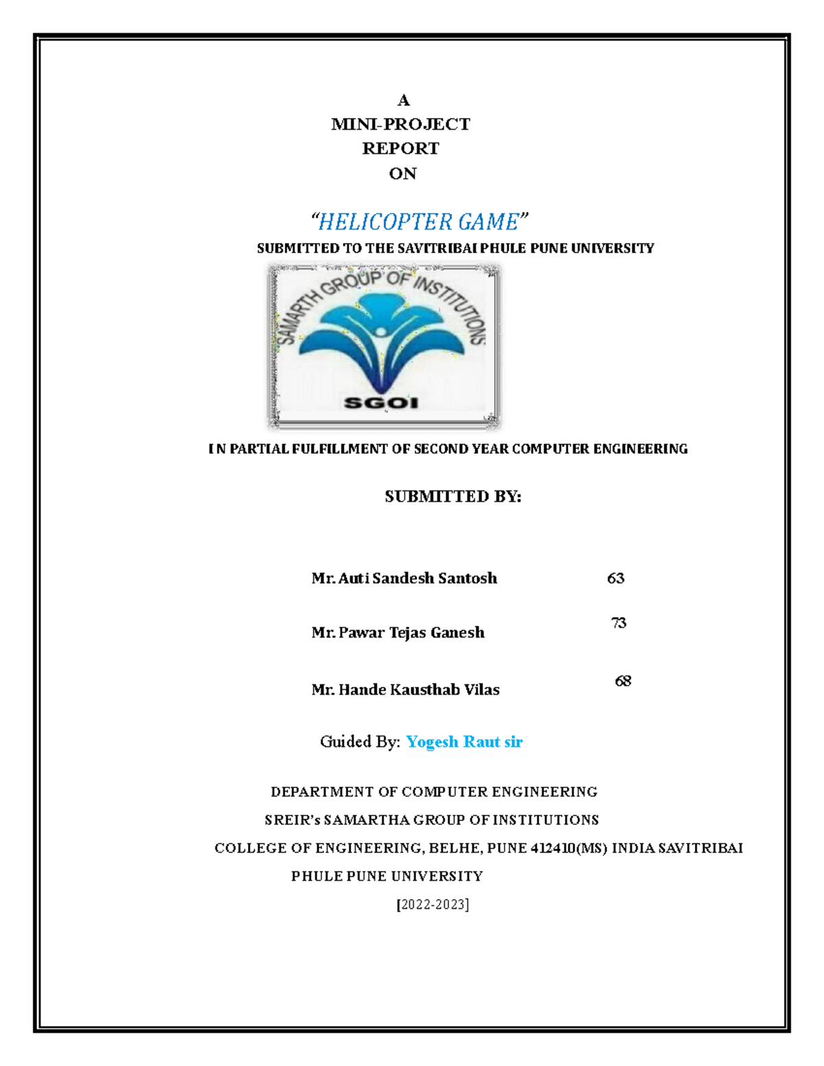 CG Mini-Project Report: Helicopter Game Development (2022-2023) - Studocu