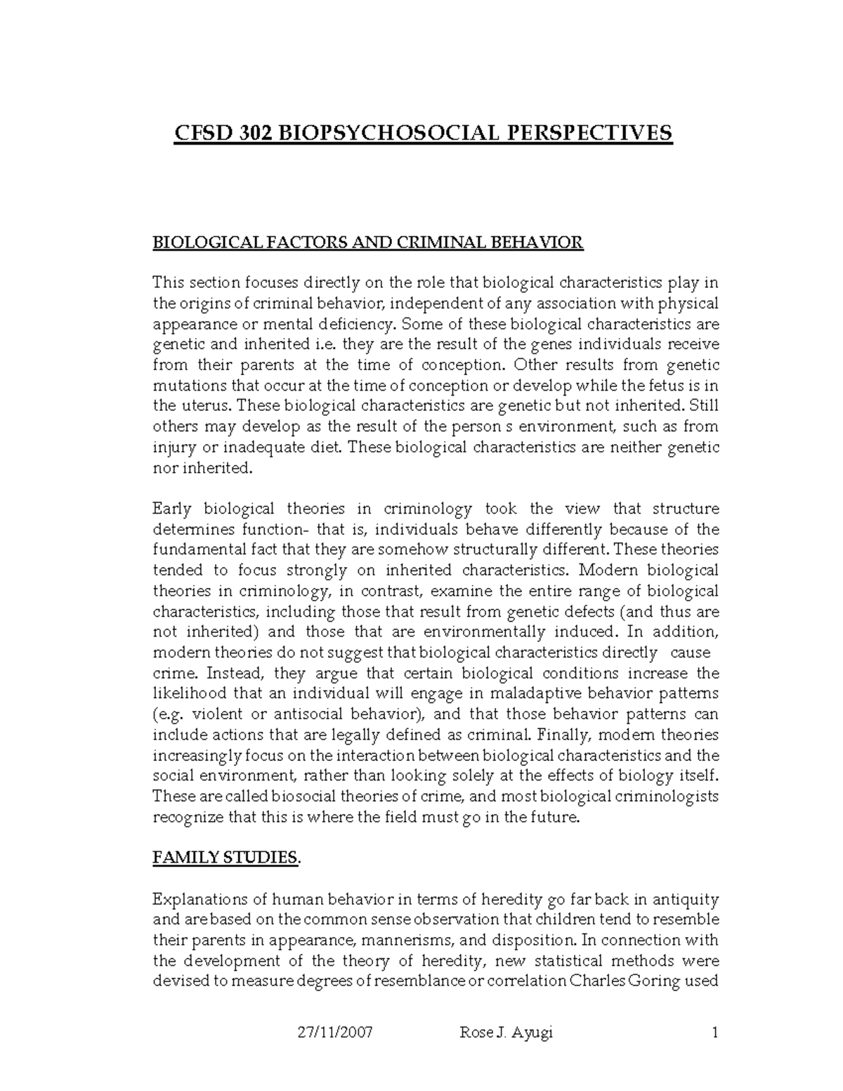 Biological Factors in Criminal Behavior: Insights from CFSD 302 Course ...