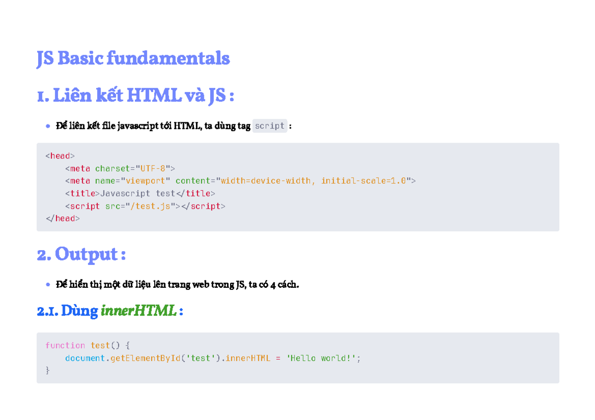 JS Basic fundamentals - other - JS Basic fundamentals 1. Liên kết HTML ...