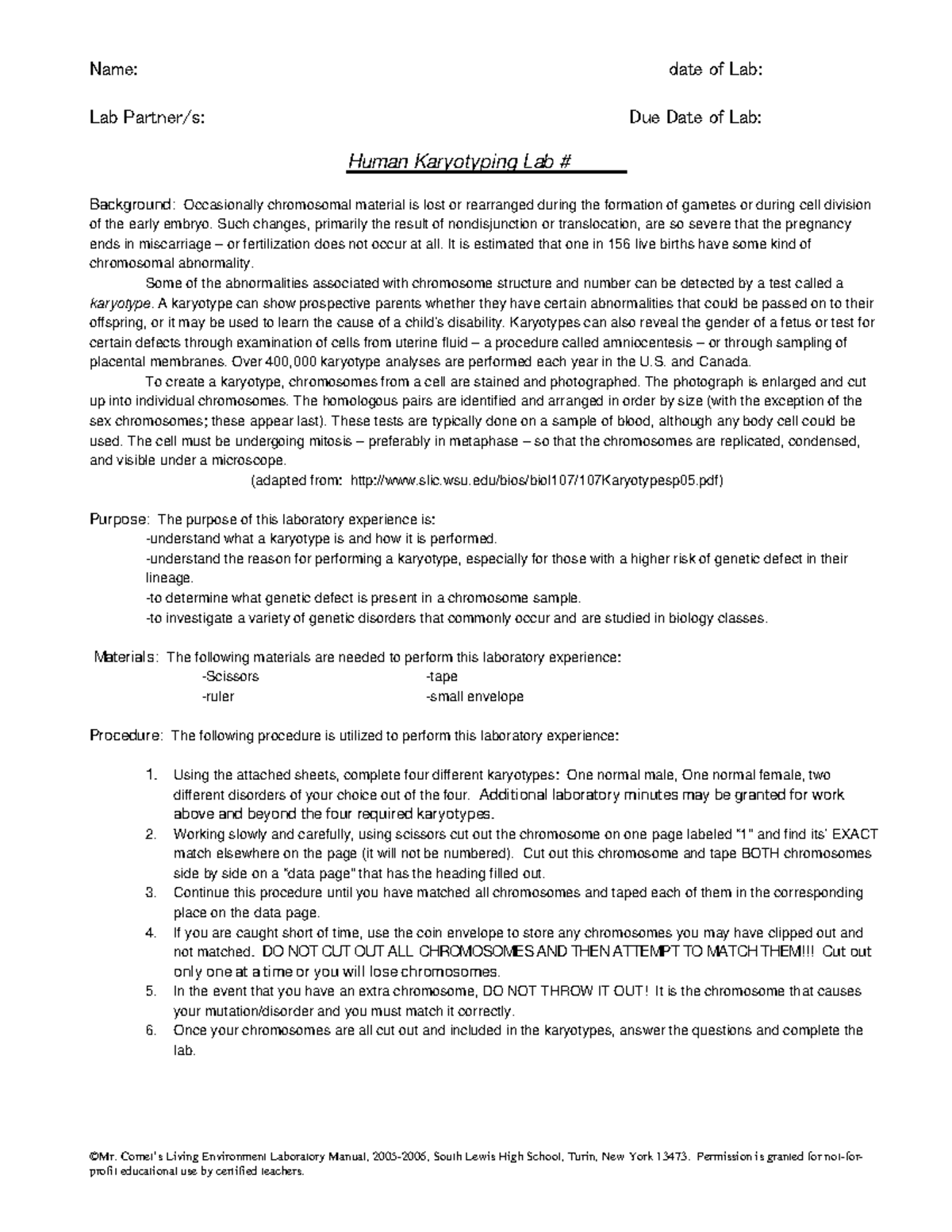 Human Karyotyping Lab Activity #9: Understanding Chromosomal Disorders ...