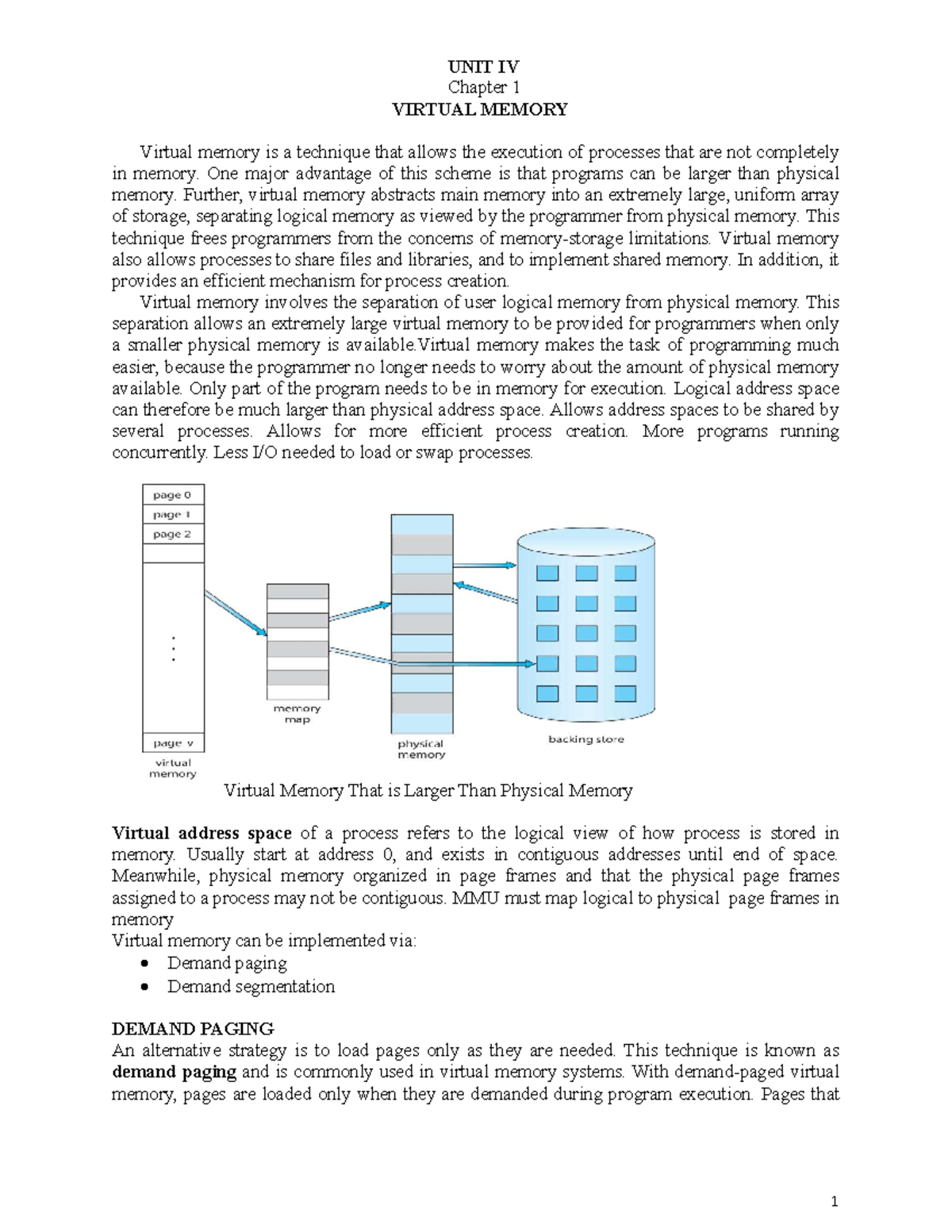 Unit IV: Chapter 1 - Understanding Virtual Memory Concepts - Studocu