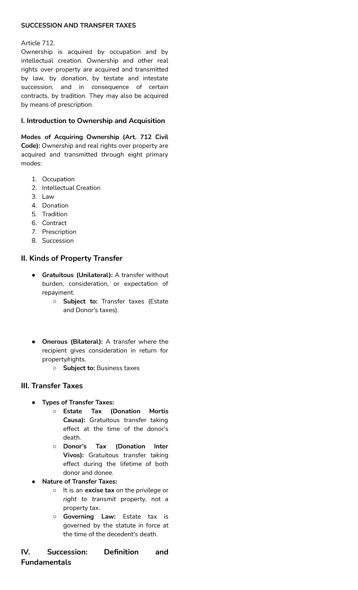 SUCCESSION AND TRANSFER TAXES: Overview and Key Concepts (Art. 712 ...