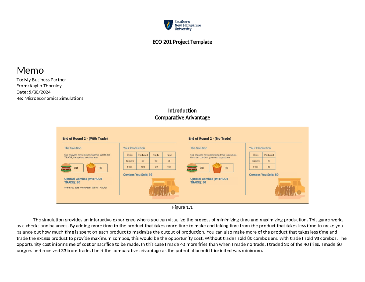 ECO 201 Project Template - ECO 201 Project Template Memo To: My ...