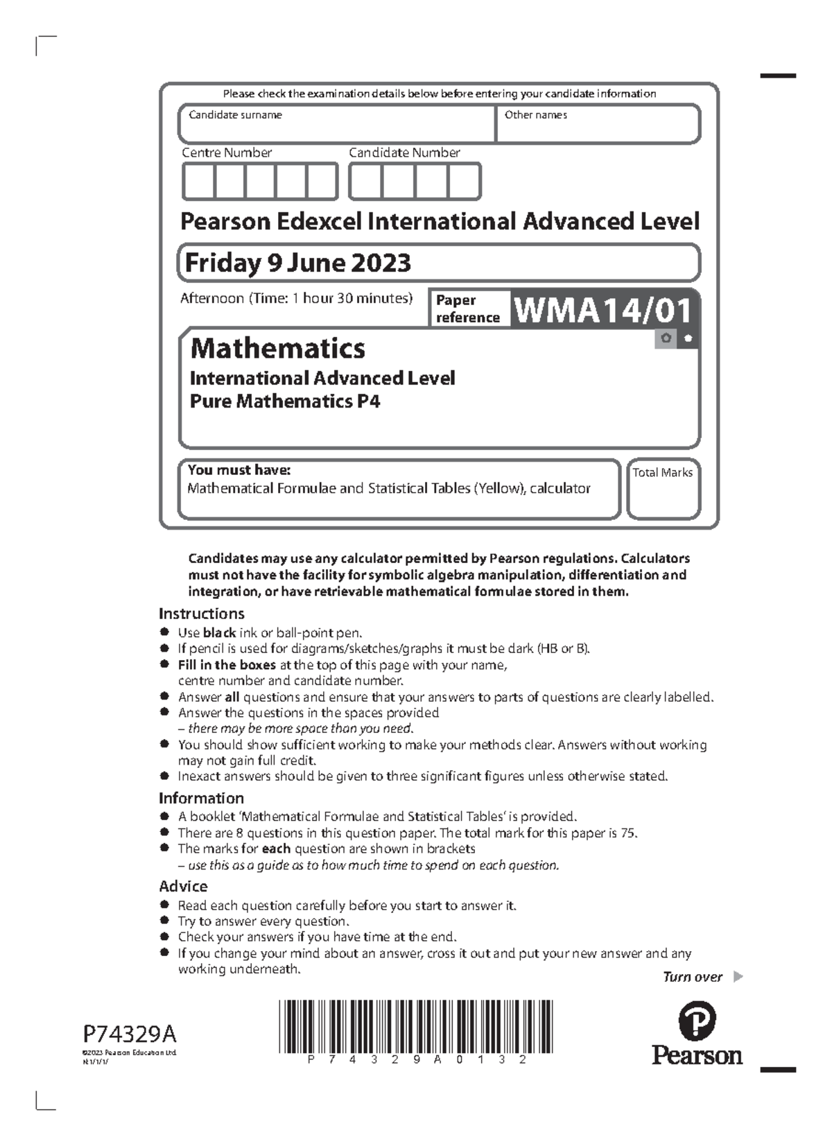 P4 Mathematics Paper - International A Level June 2023 Exam - Studocu