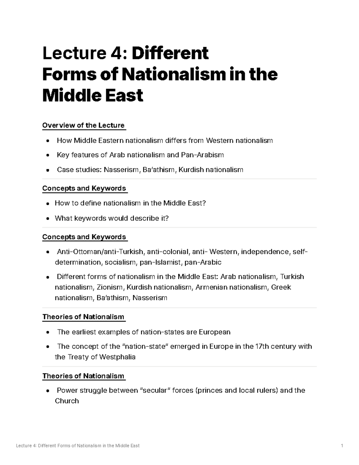 Lecture 4: Analyzing Nationalism Variants in the Middle East - Studocu