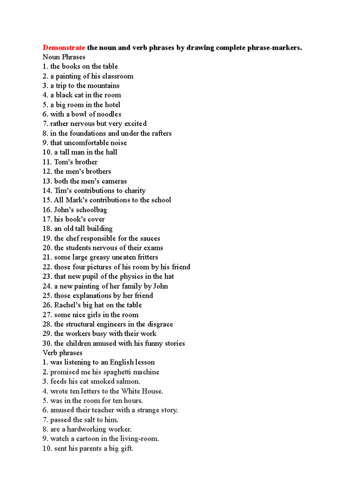 Phrase Marker Drawing for ST - Syntax: Noun & Verb Phrases - Studocu