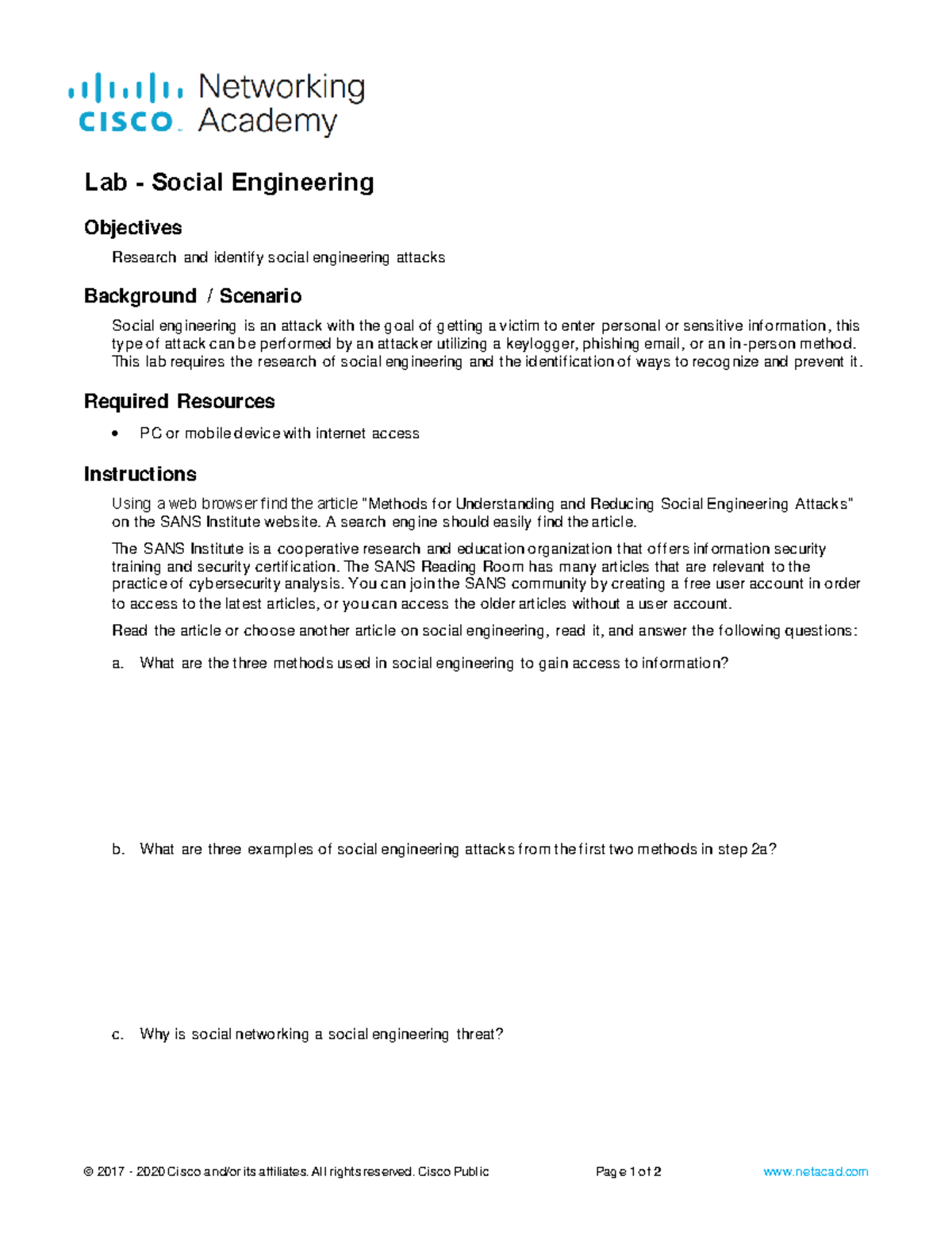 Lab: Identifying and Preventing Social Engineering Attacks - Studocu