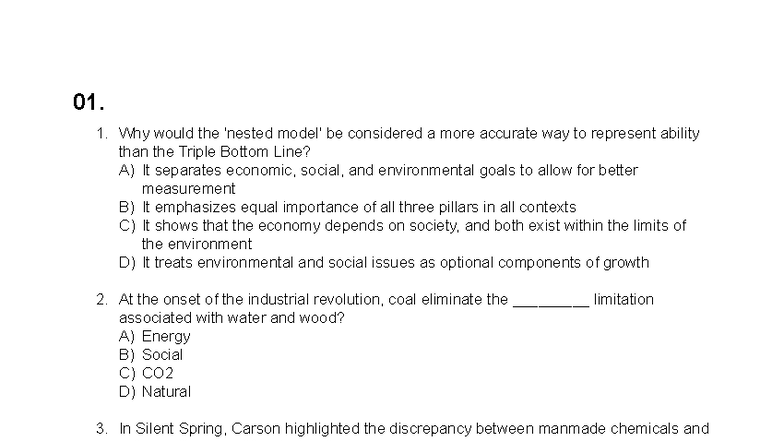 Sustain 1S03 Quiz Questionbank: Environmental Impact & Sustainability ...