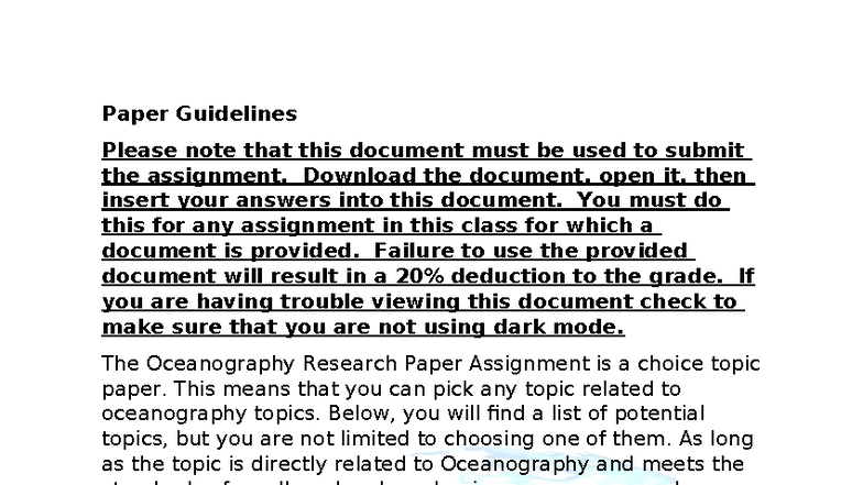 Oceanography Research Paper Guidelines (Course Code: OCE101) - Studocu