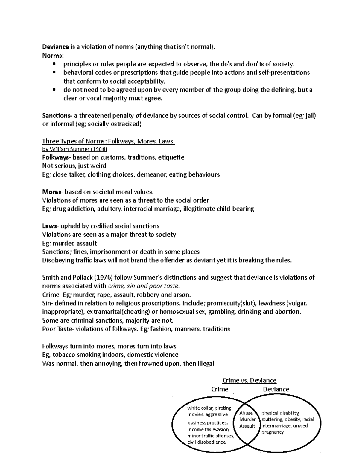 Sociology 101: Comprehensive Notes on Deviance and Social Norms - Studocu