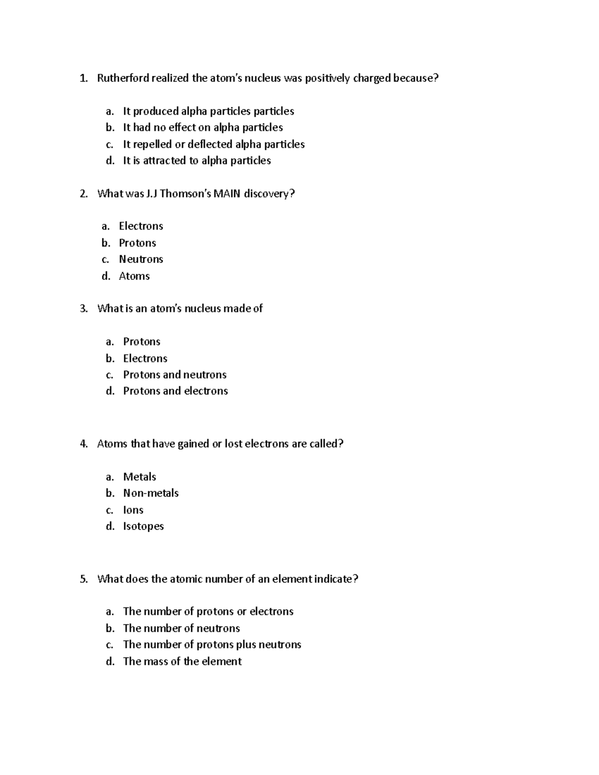 Chemistry Quiz: Atomic Structure and Ionic Compounds (CHEM101) - Studocu