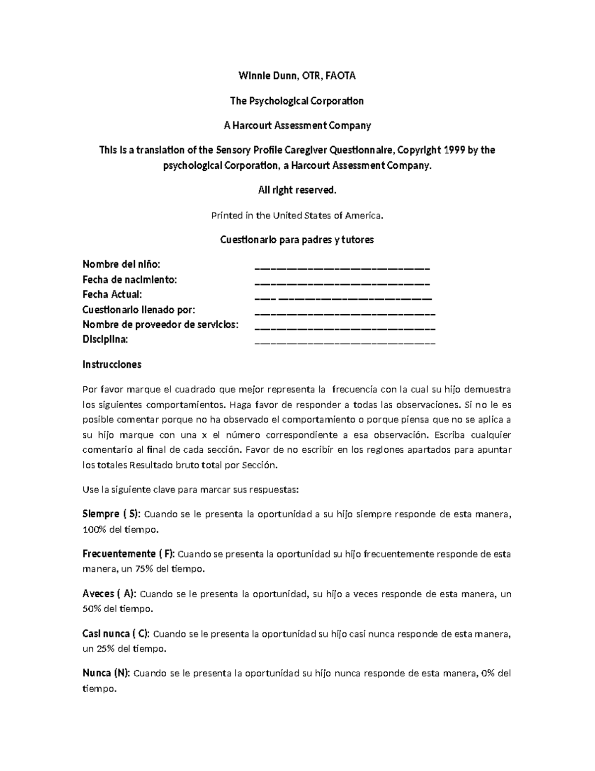 Winnie Dunn - perfil sensorial - Winnie Dunn, OTR, FAOTA The ...