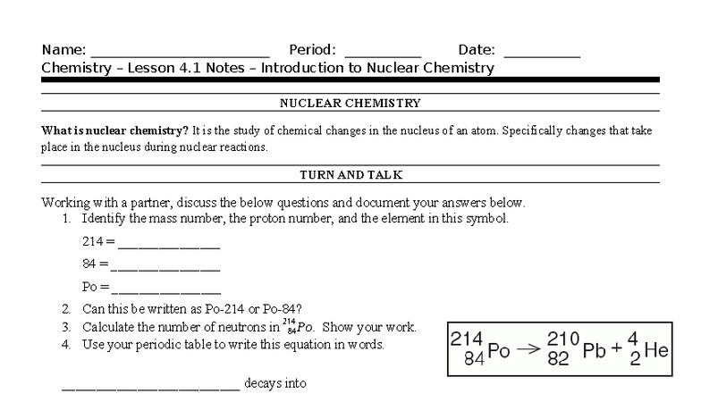 NUC 101: Lesson 4.1 Notes - Intro to Nuclear Chemistry - Studocu