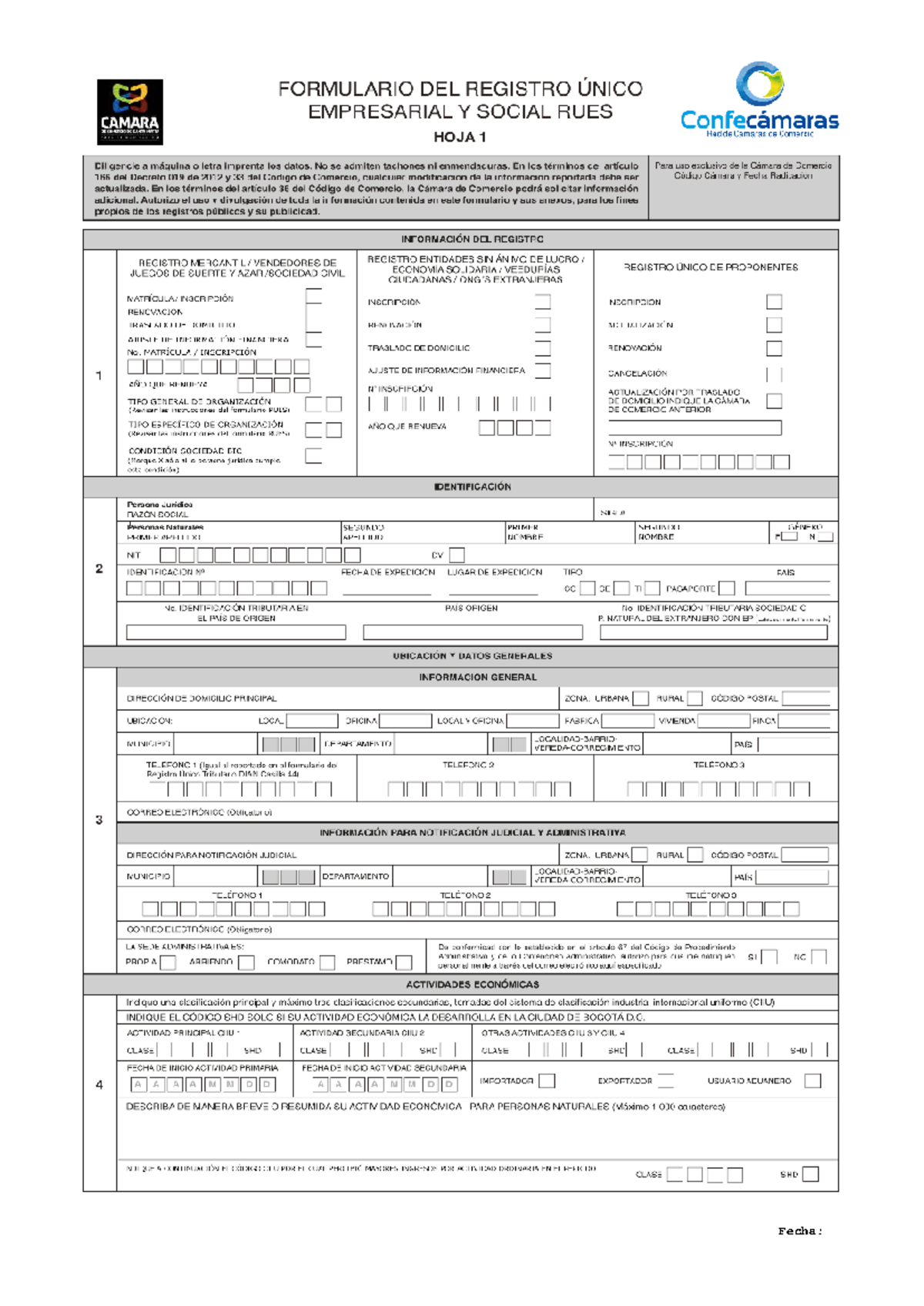 Formulario RUES - Registro Único Empresarial y Social - Studocu