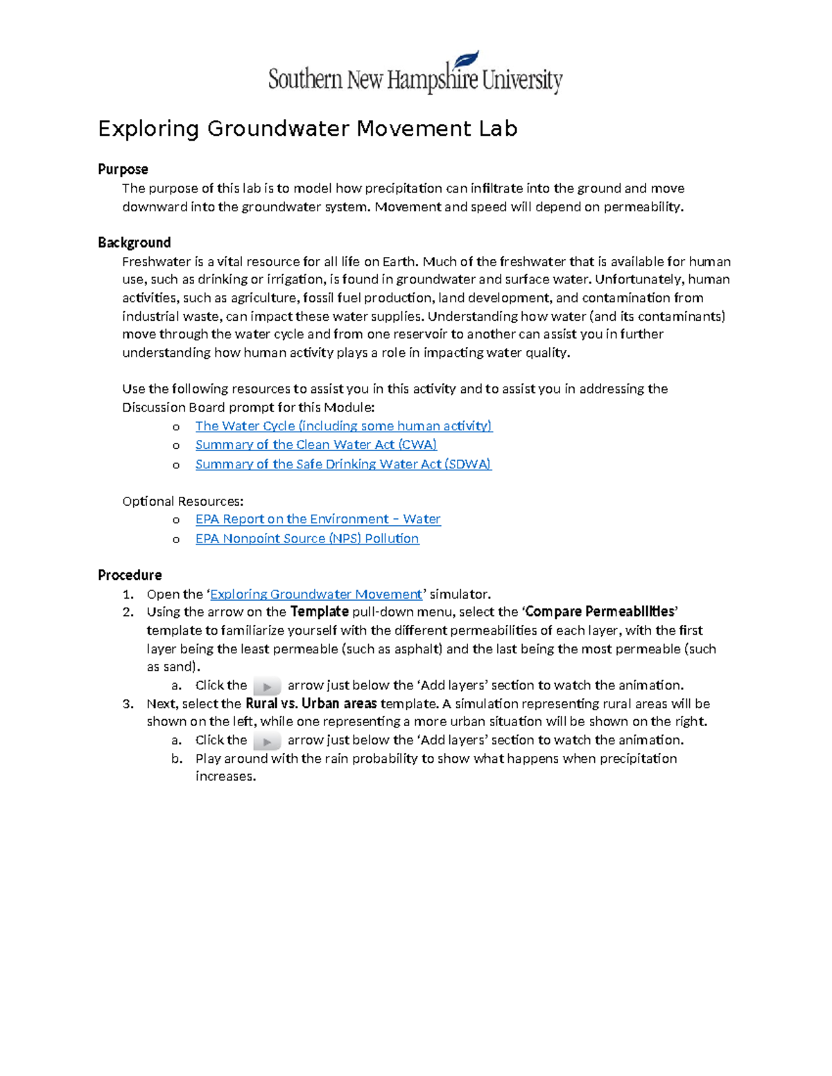 ENV 101 Final Lab: Groundwater Movement Simulation Analysis - Studocu