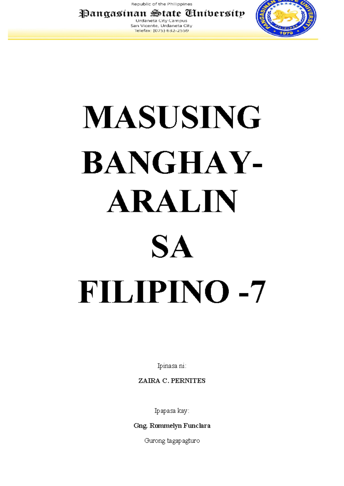 Masusing Banghay Aralin sa Filipino: Mga Uri ng Pandiwa - Studocu