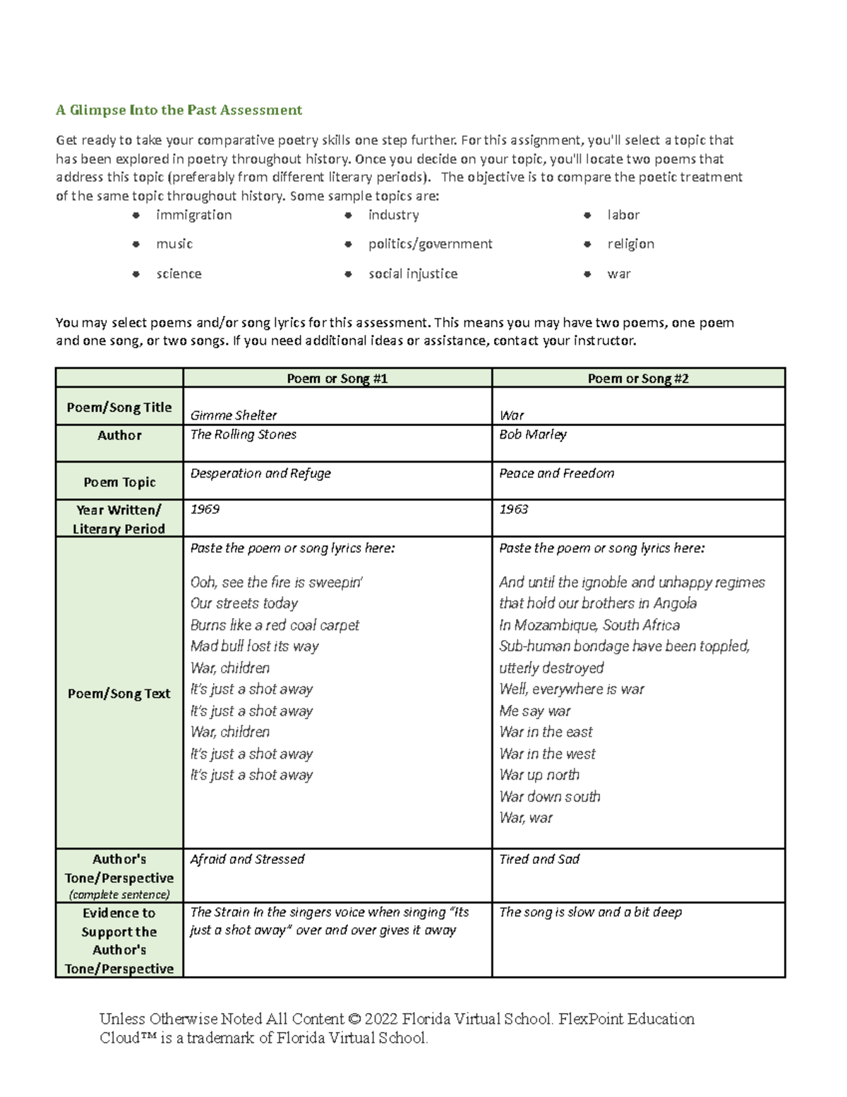 Comparative Poetry Assessment: A Glimpse Into the Past (5.03) - Studocu