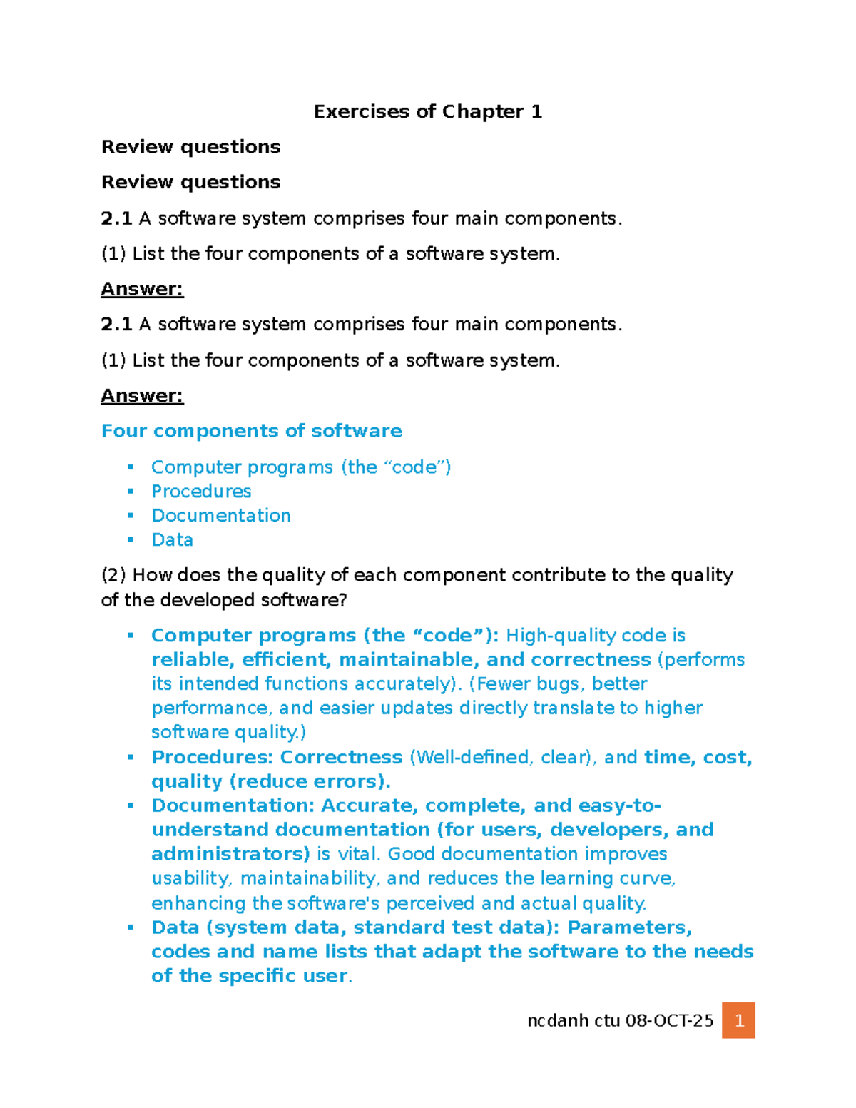 Exercises Answers for Chapter 1 Review Questions (ncdanh ctu) - Studocu