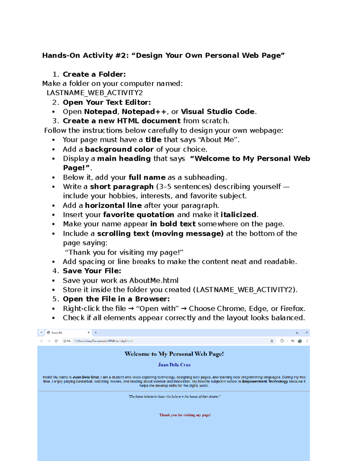 Web Development Activity: Create Your Personal Web Page - Studocu