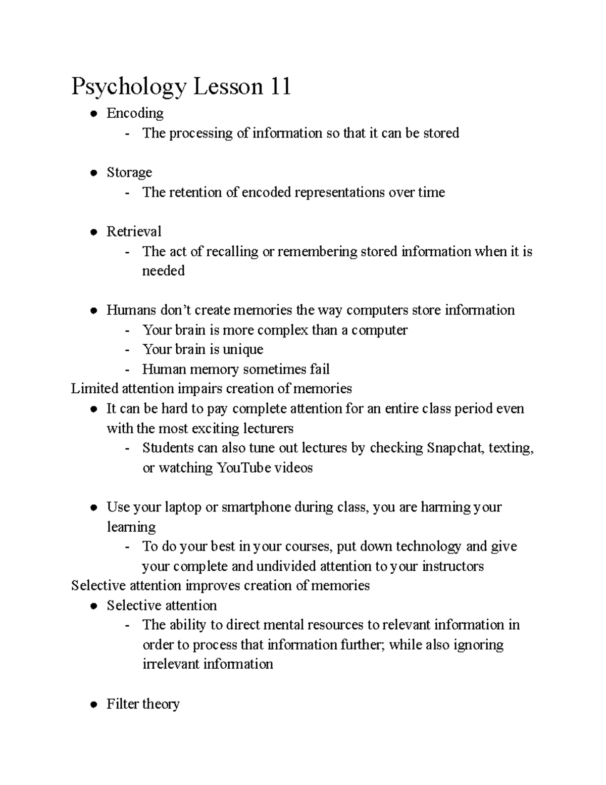Psychology Lesson 11: Memory Systems & Encoding Methods - Studocu