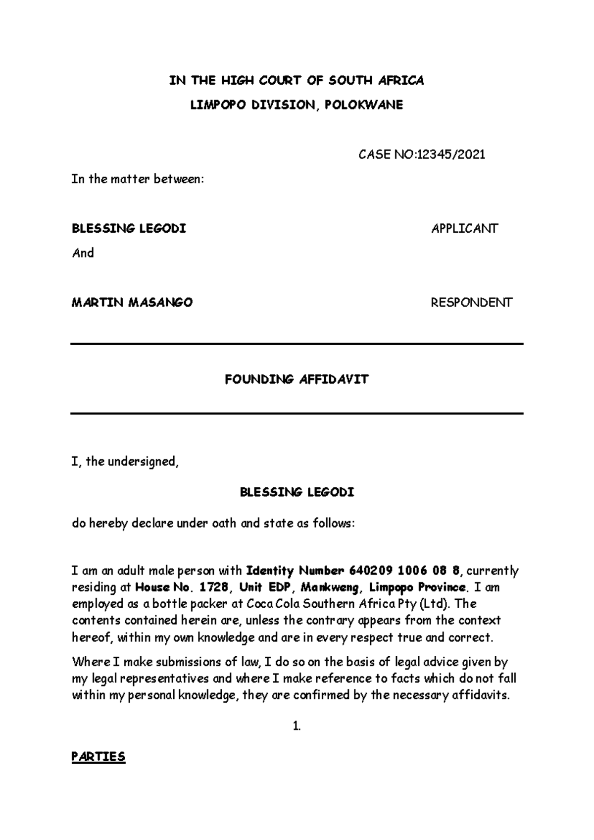 Drafting a Founding Affidavit: Sample Answer Lecture - Studocu