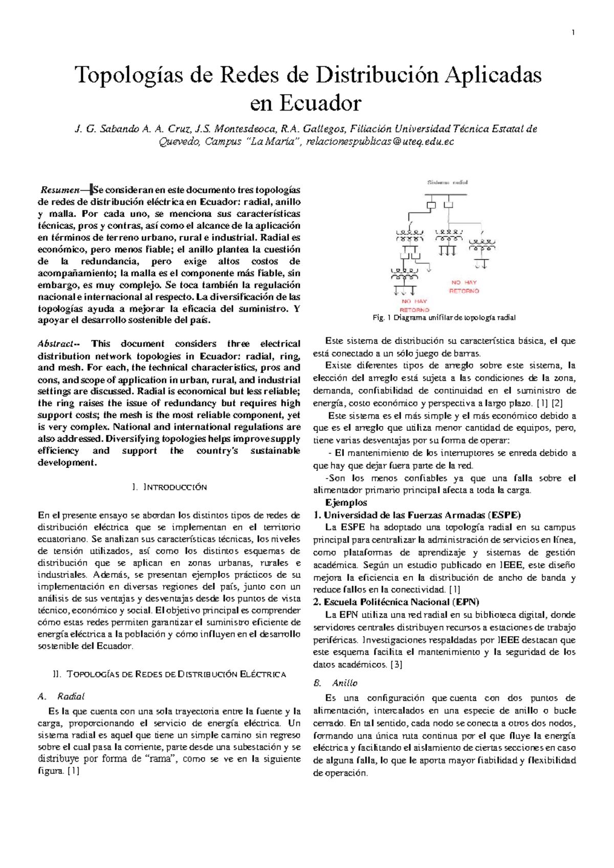 Topologías de Redes de Distribución Eléctrica en Ecuador: Análisis y ...