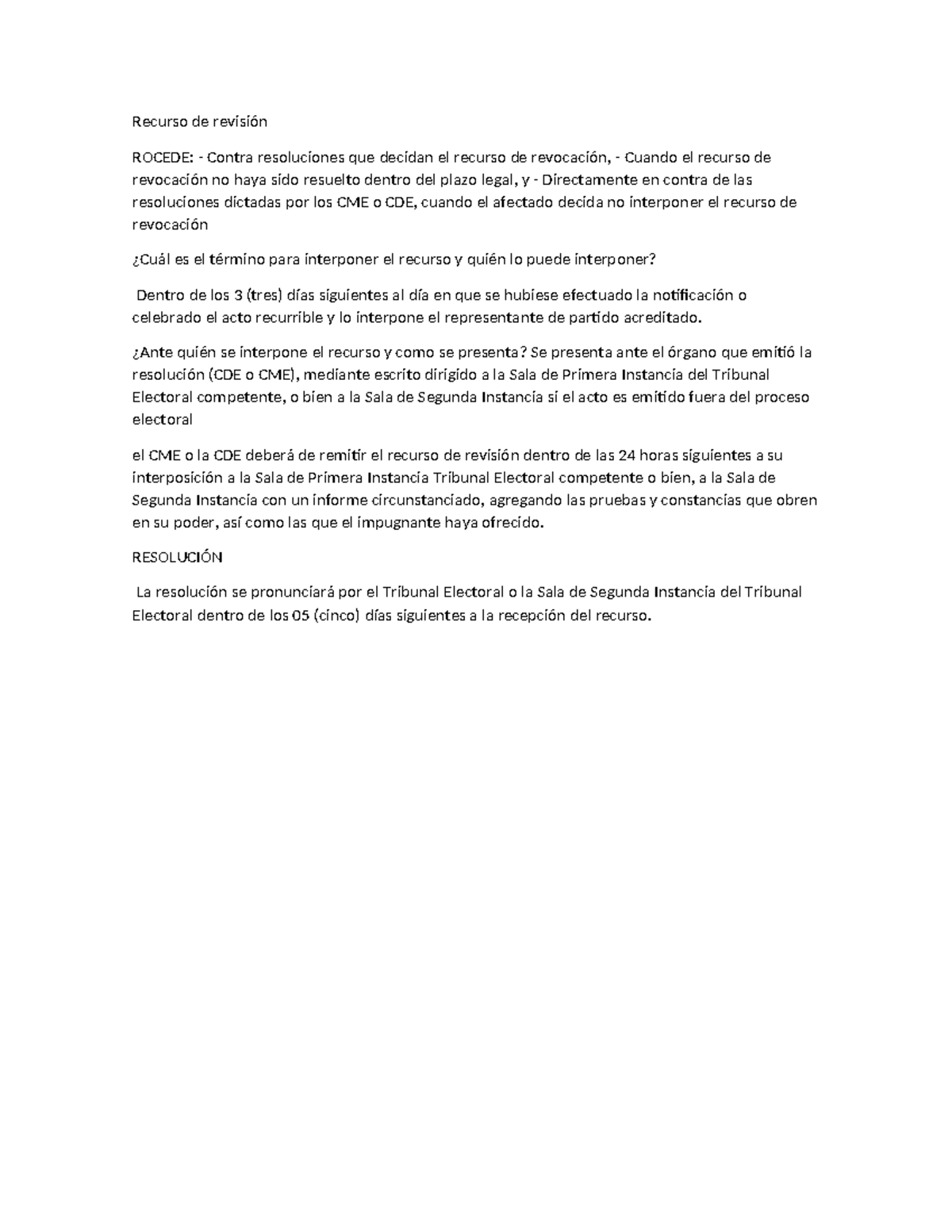 Recurso de Revisión ROCEDE: Términos y Procedimientos Esenciales - Studocu