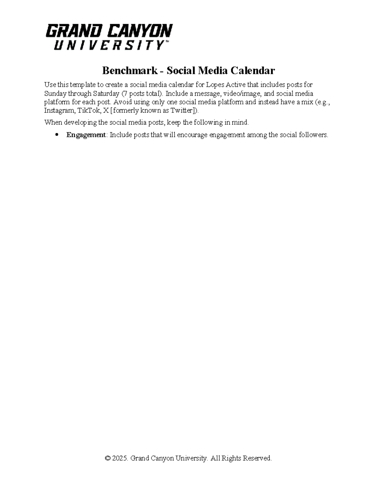 MKT-462-RS-T6-Benchmark Social Media Calendar Template - Studocu