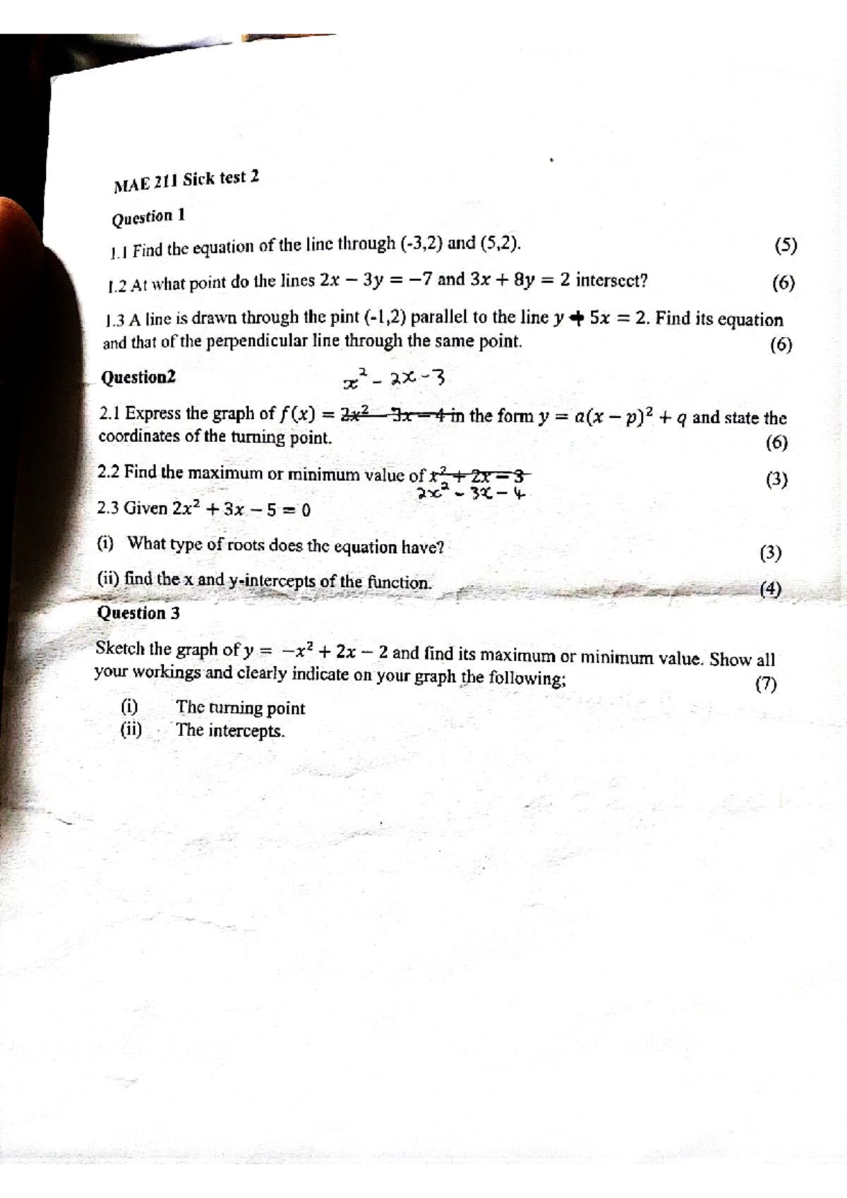 MAE 211 Sick Test 2: Line Equations and Graph Analysis - Studocu
