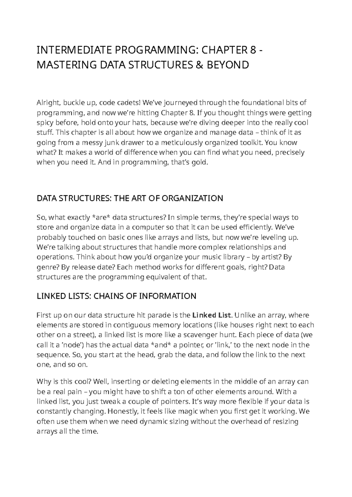 INTERMEDIATE PROGRAMMING: CHAPTER 8 DATA STRUCTURES EXPLAINED - Studocu