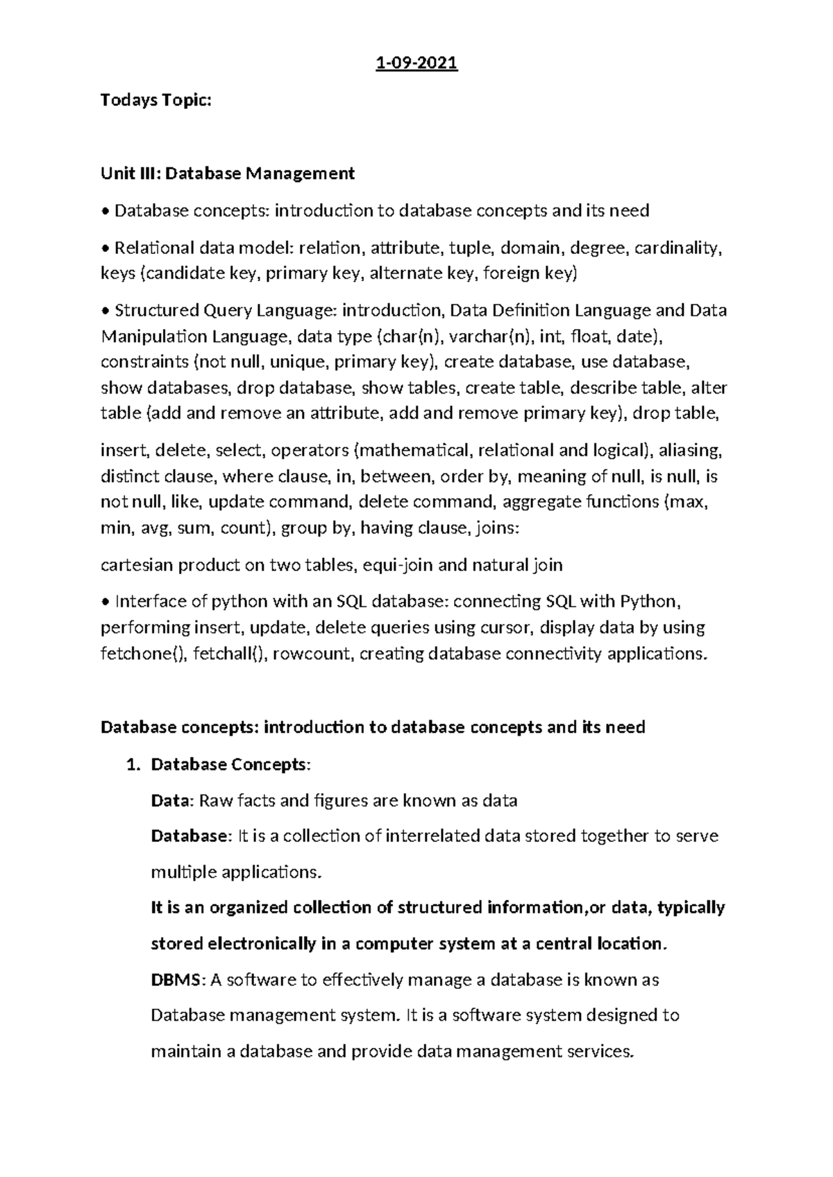 SQL Notes Cheat Sheet: Database Management Concepts and Commands - Studocu