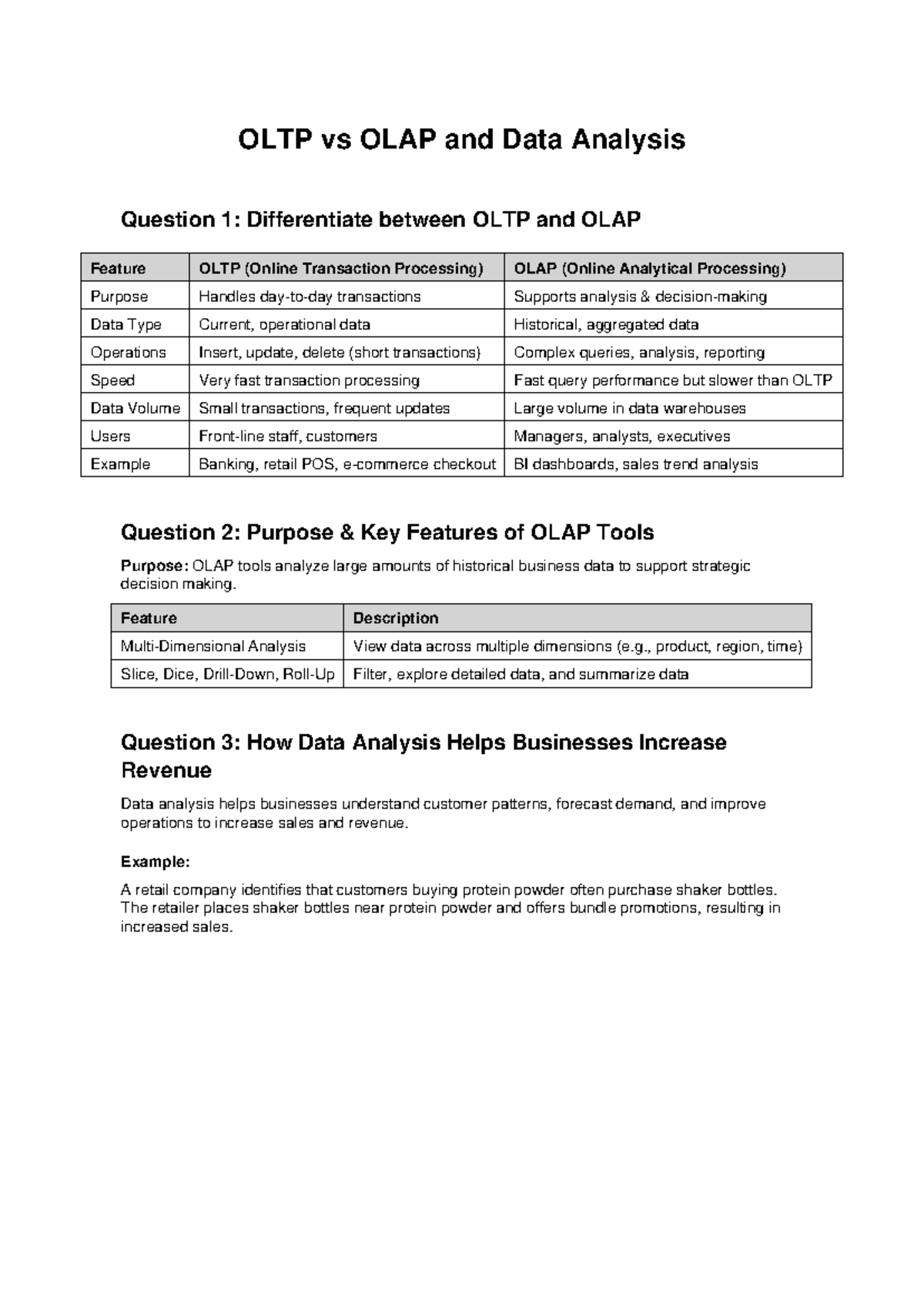 OLTP vs OLAP: Key Features & Data Analysis Insights - Studocu