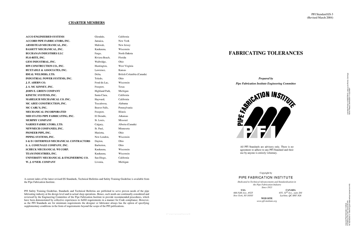 PFI Standard ES-3: Guidelines for Pipe Fabrication Standards - Studocu