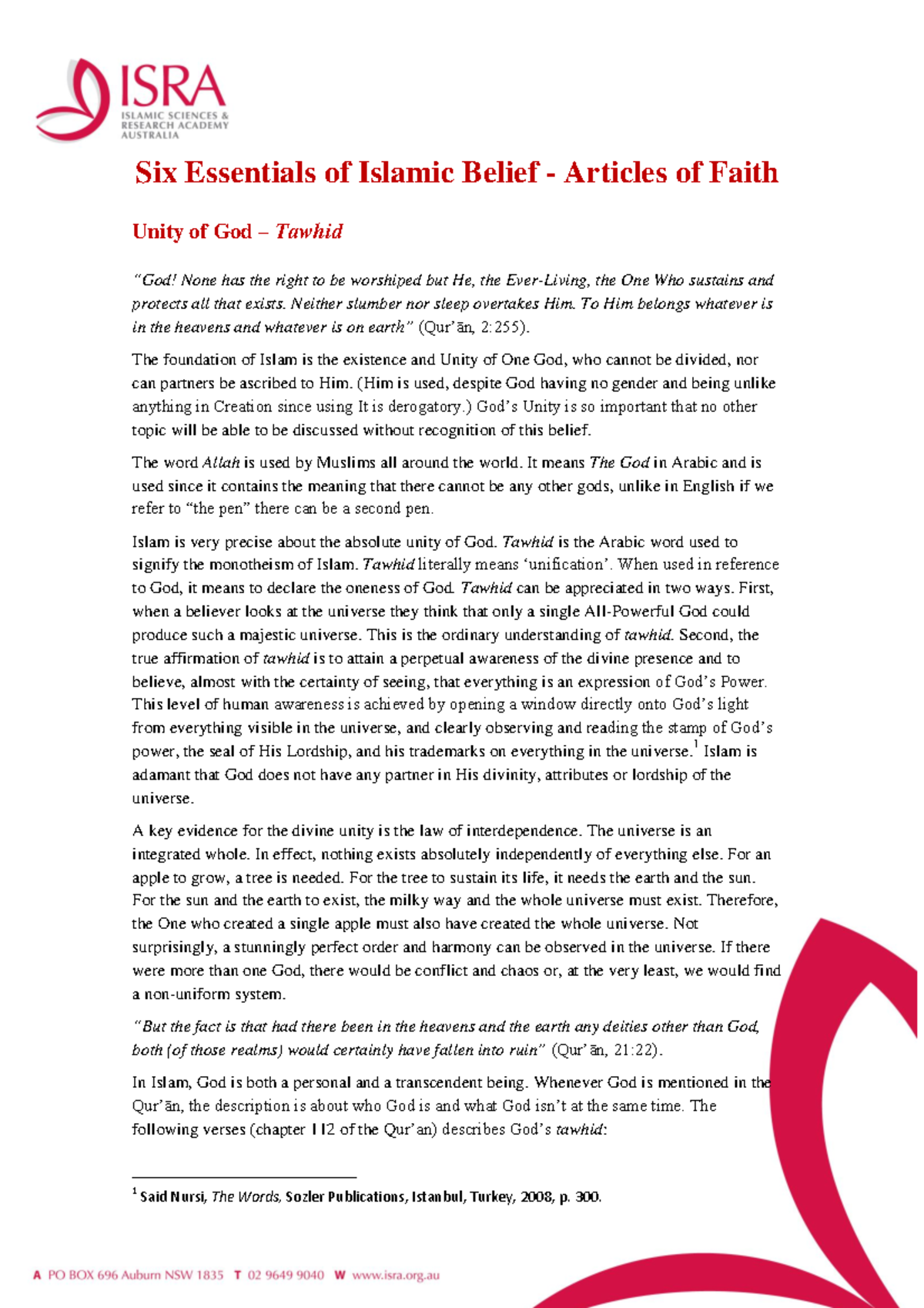 Six Essentials of Islamic Faith: Tawhid, Qadar, and Afterlife Insights - Studocu