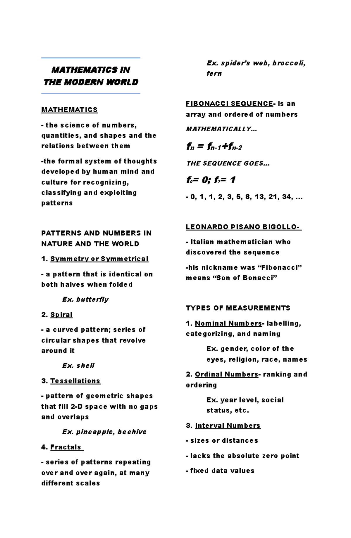 Mathematics in the Modern World Prelim Reviewer Notes - Studocu