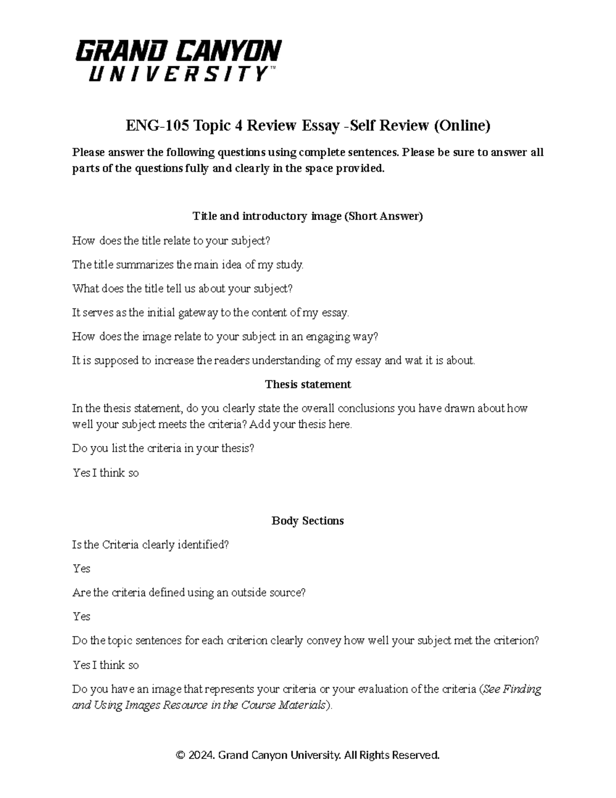 ENG-105 WEEK #4 Review Essay: Self Evaluation and Analysis - Studocu