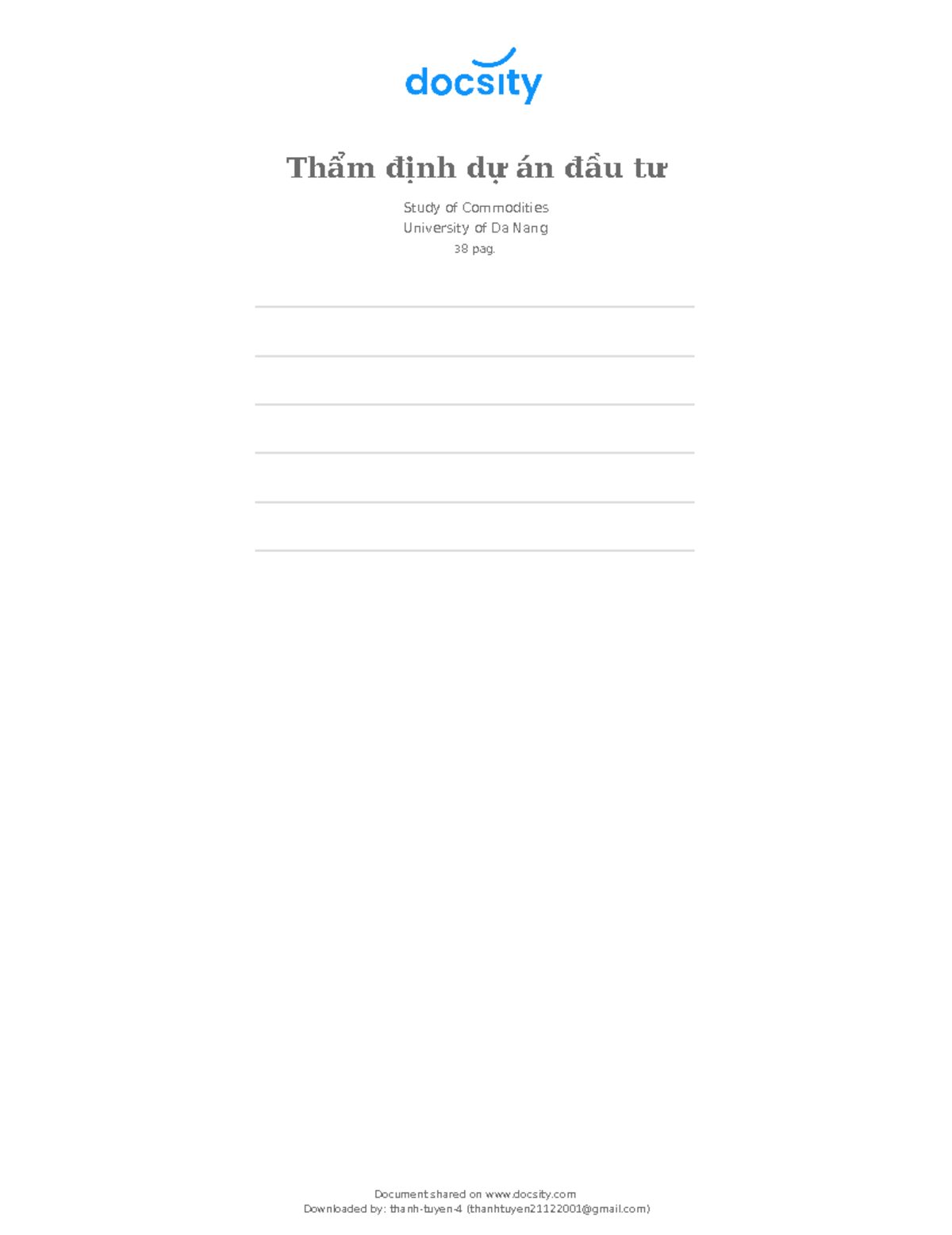 Docsity tham dinh du an dau tu 2 - Th¿m ßnh dÿ án ¿u t± Study of ...