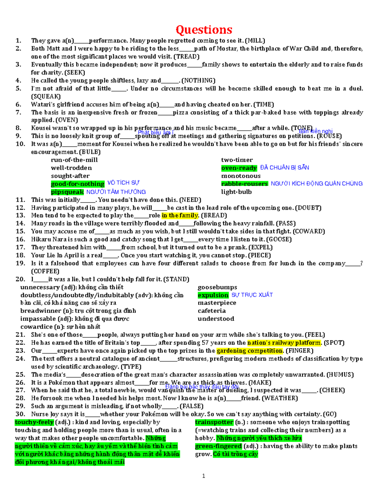 Word Formation Questions for English Language Studies (ENG 296) - Studocu