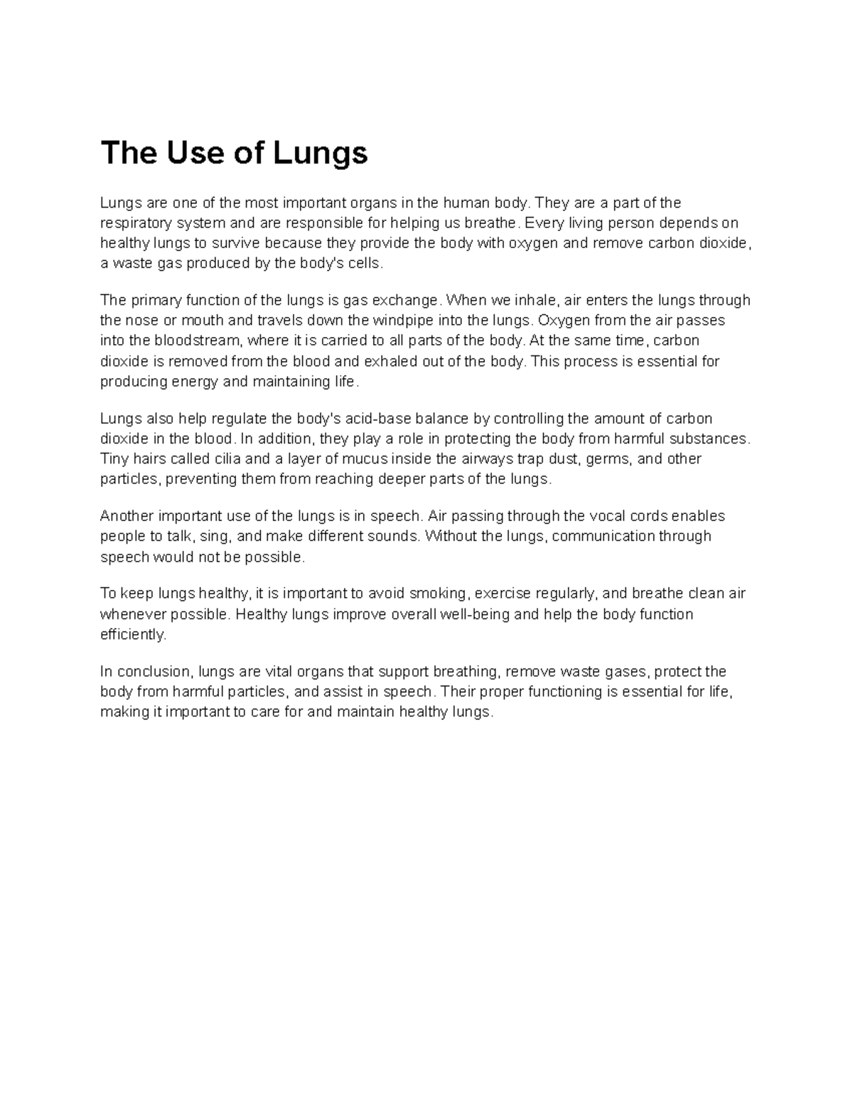 The Importance of Lung Function: An Essay on Respiratory Health - Studocu